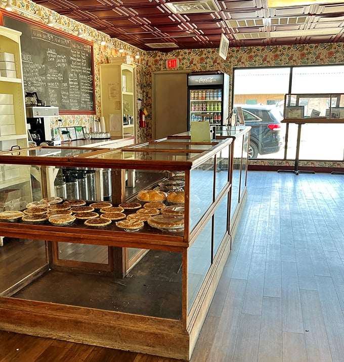 The pie sanctuary &ndash; where glass cases protect treasured creations until the moment they're chosen, like delicious contestants on a very tasty dating show.