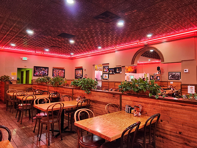 The red glow throughout the restaurant isn't mood lighting&mdash;it's a warning that your taste buds are about to experience something serious.