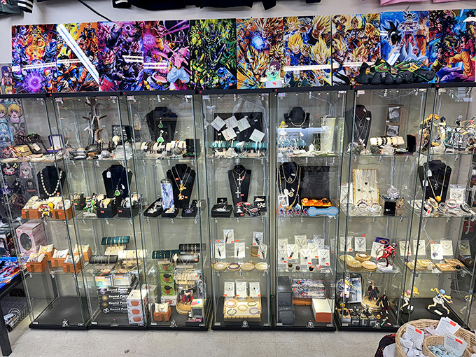 Display cases filled with jewelry treasures that sparkle under glass, from everyday accessories to special occasion statement pieces.