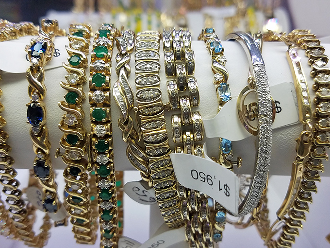 Bling that dazzles without the designer markup. These bracelets could easily be mistaken for something in a glass case on Worth Avenue.