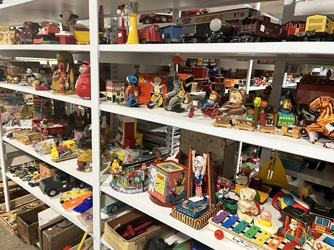 Childhood memories line these shelves. That tin toy might be older than your grandparents, but it still brings out the kid in everyone.