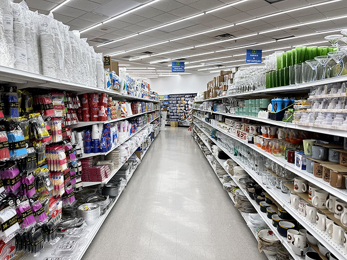 An aisle that would make Martha Stewart weep with joy&mdash;glassware and kitchen essentials that look twice their price point.