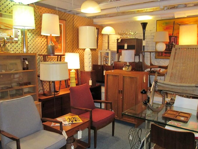 The lamp section: where mid-century modern meets "your cool uncle's first apartment." That orange glow would make even bad decisions look sophisticated.