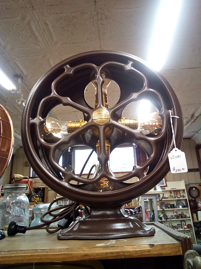 Industrial chic before it was trendy &ndash; this repurposed machinery lamp illuminates both your room and America's manufacturing heritage.