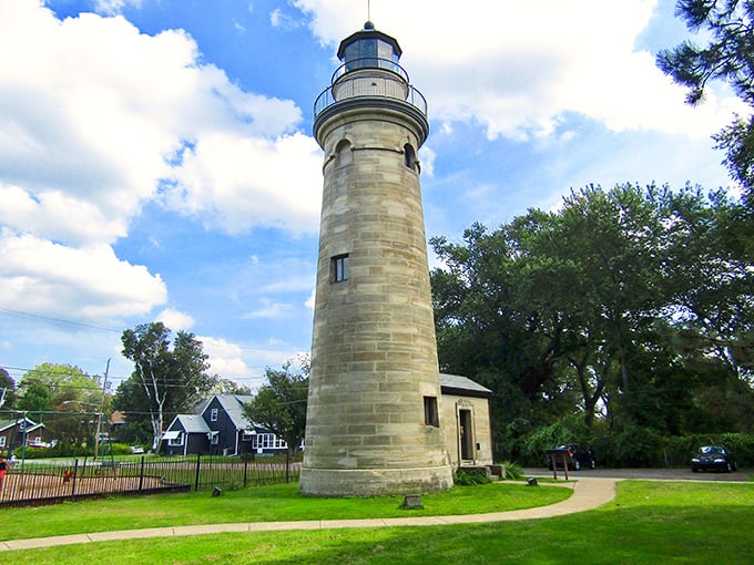 Nestled in a residential neighborhood, this lighthouse proves that the most extraordinary landmarks can exist in ordinary settings.
