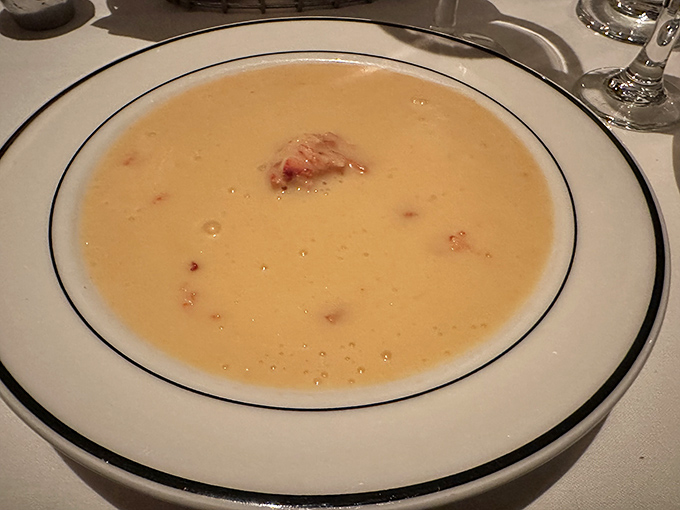 This lobster bisque isn't just soup&mdash;it's a warm hug in a bowl, with chunks of lobster playing hide and seek beneath the surface.