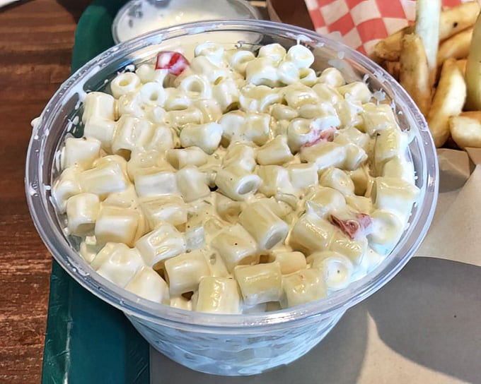 Creamy macaroni salad that your grandmother would approve of. The perfect cool, creamy counterpoint to the hot, crispy chicken.