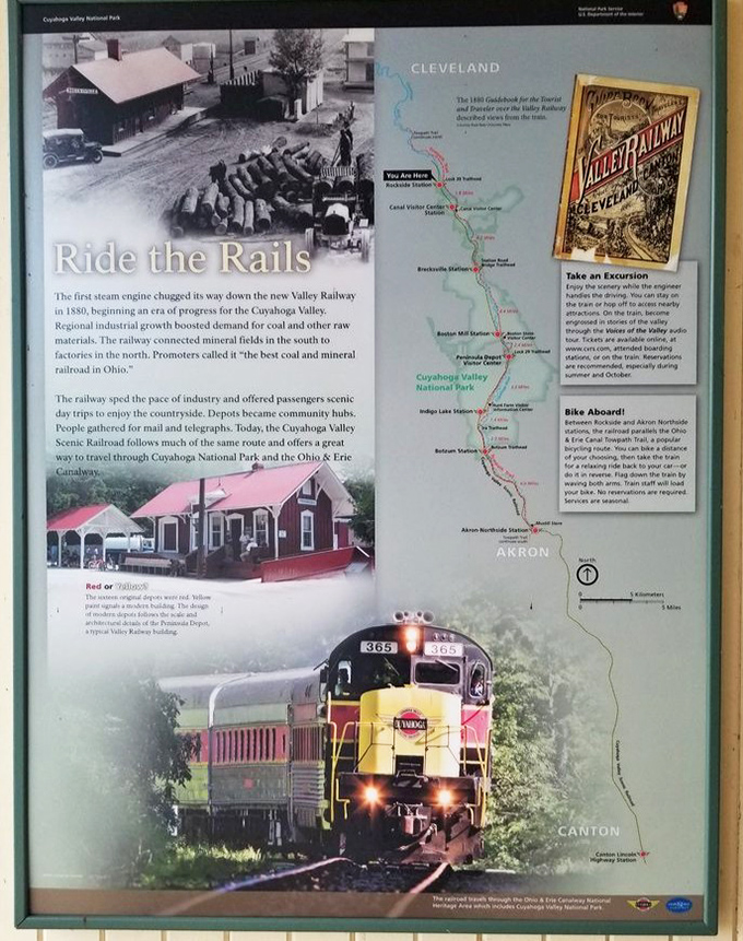 This historical map reveals the railroad's impressive journey through time and space, connecting Cleveland to Akron through some of Ohio's most spectacular scenery.