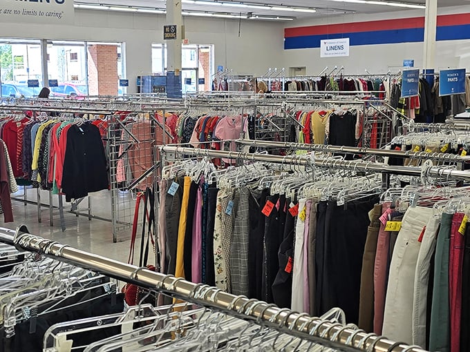 Rack after rack of possibility. The clothing section alone could outfit a small town with enough variety for every taste.