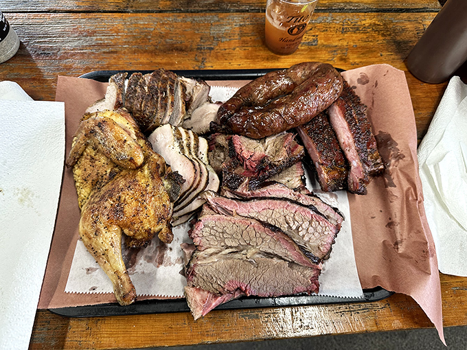 Not so much a sampler as a celebration &ndash; a paper-lined tray of Texas's greatest hits that makes vegetarians question their life choices.