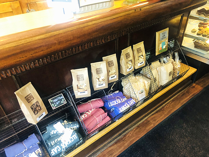 Take the Lucky's experience home with you—coffee beans and merch that let you extend the magic beyond breakfast hours.