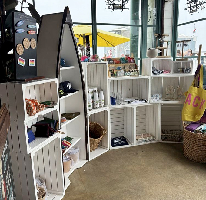 The coastal-themed merchandise corner: where you can take home a souvenir that doesn't involve smuggling leftover clam chowder in your pocket.