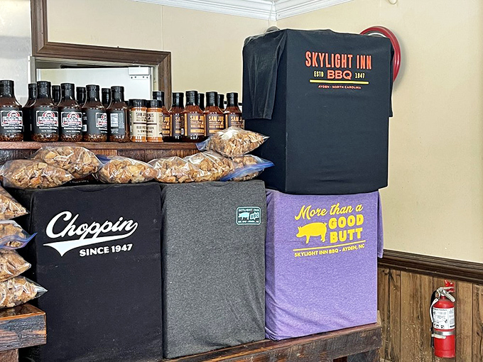 Barbecue souvenirs that let you take home the memory, if not the recipe&mdash;t-shirts proclaiming your pilgrimage to this smoke-scented shrine.