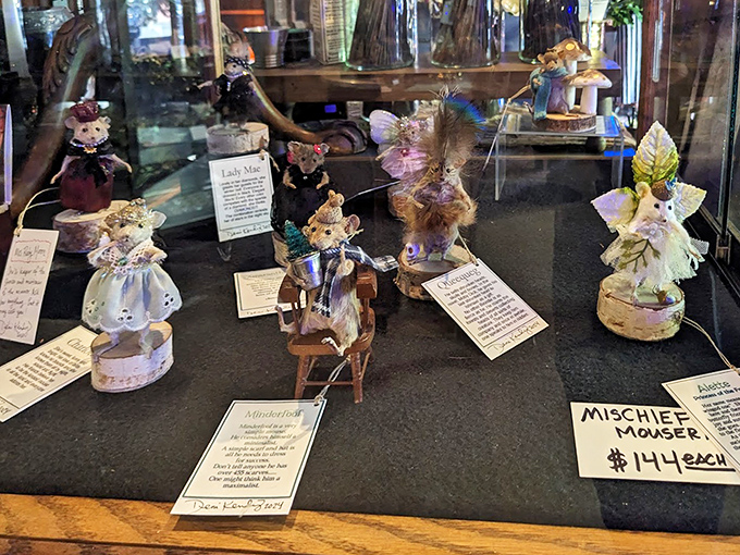 These meticulously crafted mouse figurines dressed in their Victorian finest prove that even rodent society has its upper crust, complete with tiny name tags and surprisingly steep price tags.