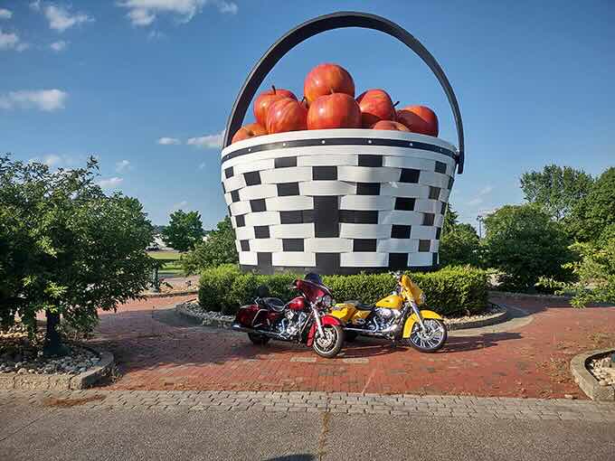 Motorcycle enthusiasts find the basket an irresistible photo backdrop. Nothing says "born to be wild" quite like posing with a giant picnic accessory.