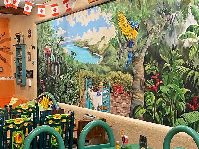 Dining with a view&mdash;even indoors! This stunning tropical mural transports you to a lush paradise, making every breakfast feel like a mini-vacation in Naples.