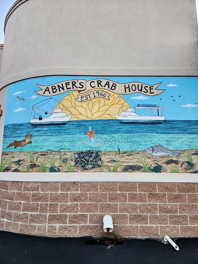 A charming mural that tells the story of Chesapeake Beach's maritime heritage. Even the painted crabs look delicious.
