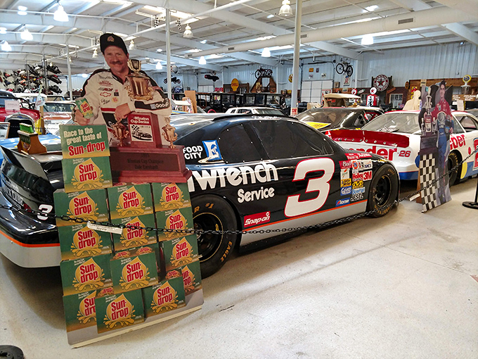 Dale Earnhardt's legendary #3 surrounded by Sun Drop boxes &ndash; now that's pure North Carolina nostalgia.
