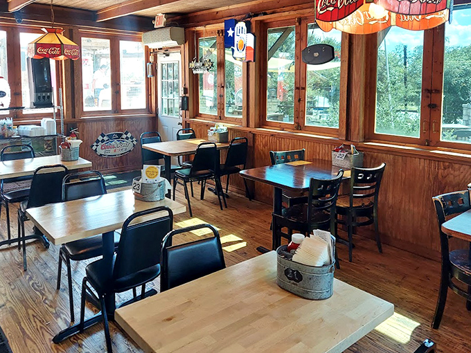 Sunlight streams through windows in this dining room where conversations flow as freely as the iced tea, and strangers often leave as friends.