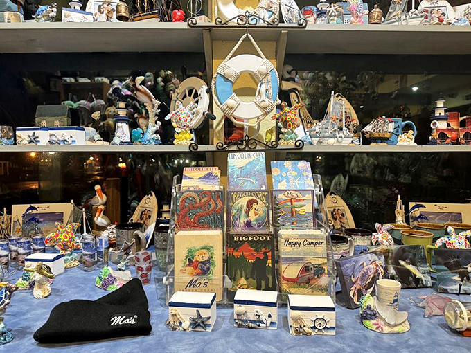 The gift shop shelves&mdash;where you can take home a piece of Mo's magic after your meal. Because sometimes a t-shirt is the next best thing to smuggling out chowder.