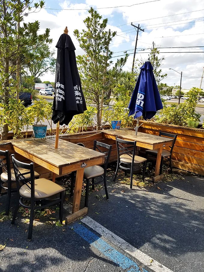 The outdoor seating area offers a breath of fresh Florida air between bites of hearty British fare. Simple, unfussy, and perfectly pleasant.