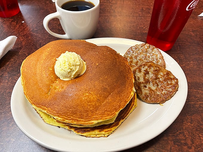 These pancakes don't need Instagram filters&mdash;their golden perfection and sausage sidekick create a breakfast duet worthy of a standing ovation.