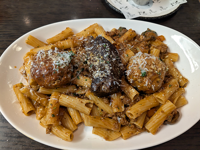 Pasta that doesn't just sit on the plate&mdash;it performs. These rigatoni with meatballs have more star quality than most Hollywood blockbusters. 