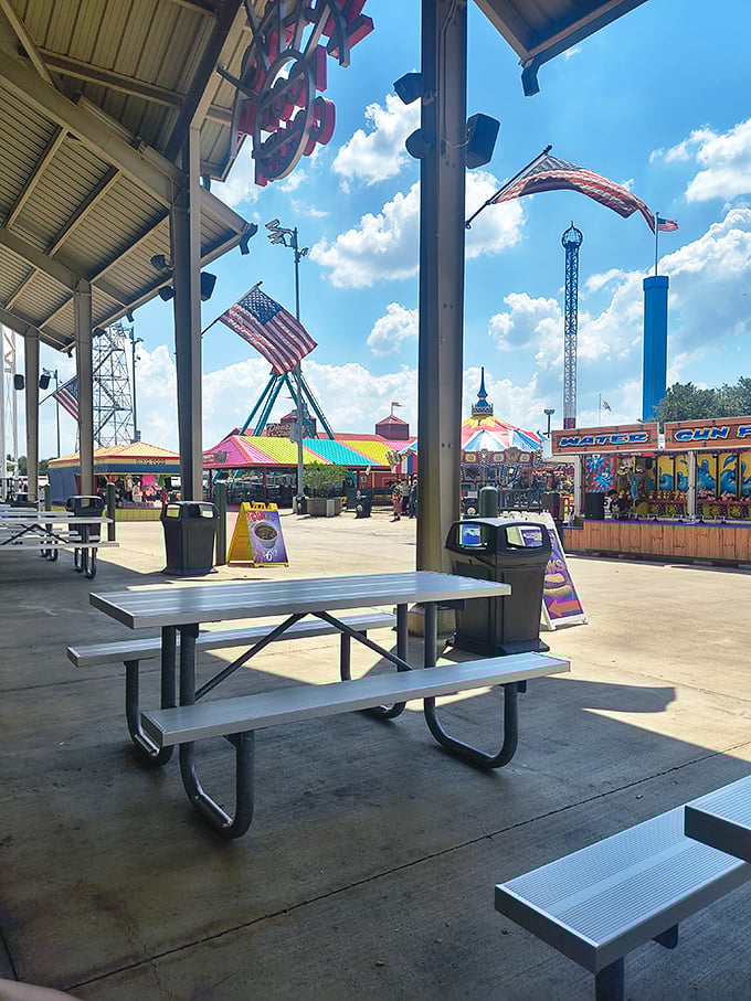 The food court rest area&mdash;sacred ground where weary shoppers refuel on tacos and strategize their next bargain assault with military precision.