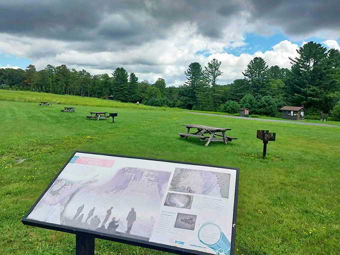 Educational signage and picnic tables invite visitors to learn and linger. The classroom of the cosmos comes with convenient seating.