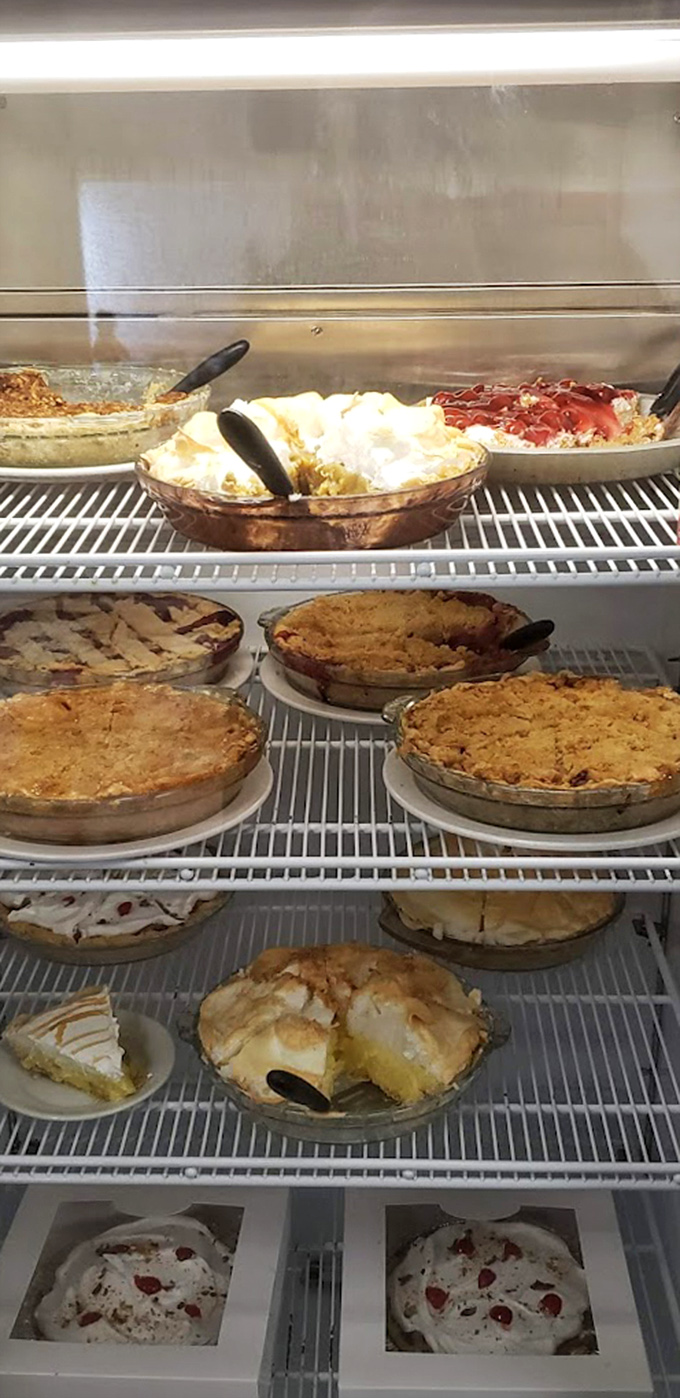 Pie heaven exists in Attica, Ohio. This display case is where dreams come true and diets go to die. Choose wisely!