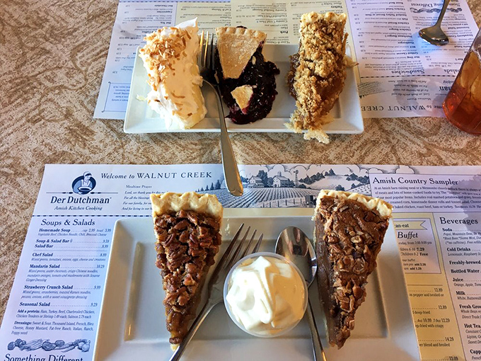 Pie paradise! From cream-topped delights to fruit-filled wonders and nutty creations, Der Dutchman's pie selection is the stuff of sweet-tooth fantasies.