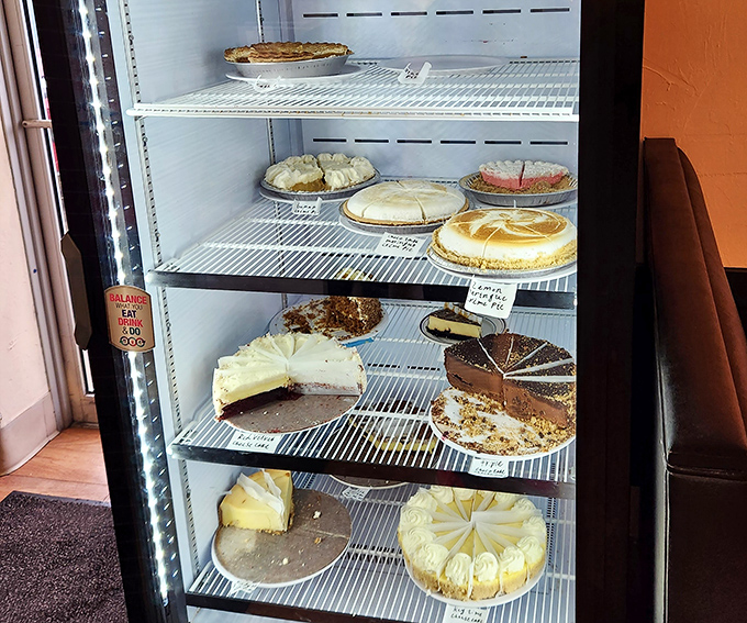 The dessert case&mdash;where willpower goes to die. Those pies and cakes aren't just desserts; they're the reason elastic waistbands were invented.