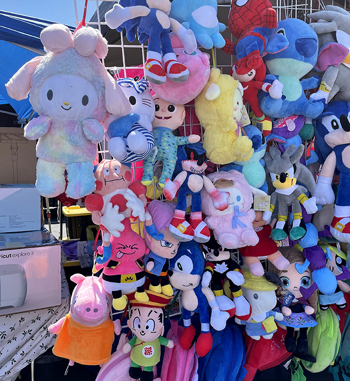 A plush toy convention broke loose! This rainbow explosion of cuddly characters from Hello Kitty to Sonic proves that stuffed animals aren't just for kids anymore.