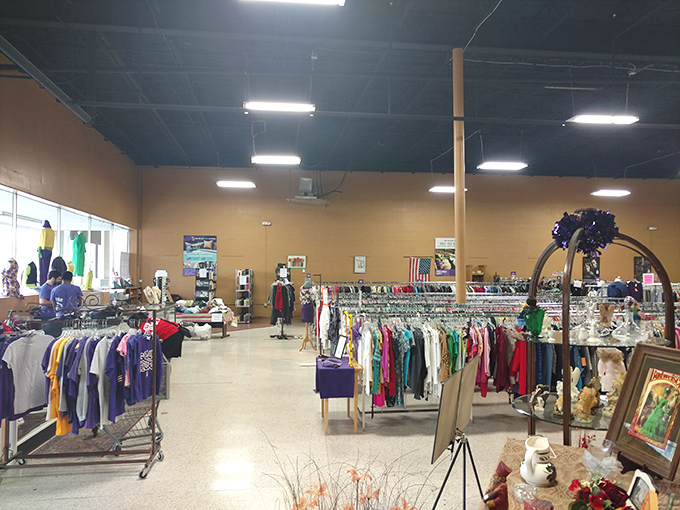 A sea of button-ups and blouses arranged by color creates an optical illusion of infinity&mdash;a textile rainbow for the budget-conscious. 