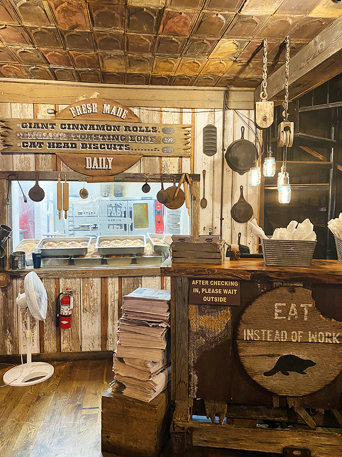 "Giant Cinnamon Rolls" isn't just a menu item&mdash;it's a promise. The sign says "Fresh Made Daily," and your nose confirms they're not kidding.