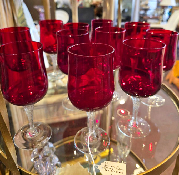 These ruby-red goblets with crystal stems aren't just drinking vessels &ndash; they're the supporting cast for your next dinner party's most memorable scenes.