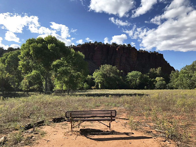 A lonely bench offers the perfect spot to contemplate how something this beautiful exists just minutes from town.