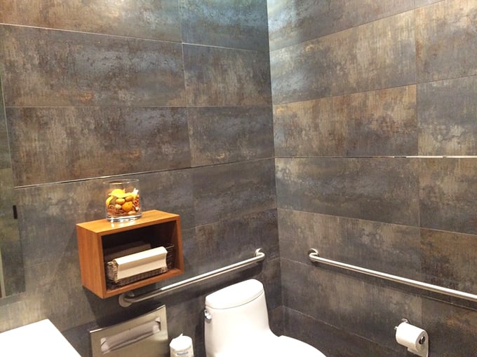 Even the restroom shows attention to detail&mdash;sleek, modern, and unexpectedly stylish for a fish market that puts substance over style.