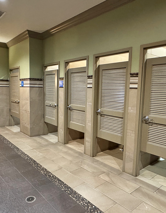 Restroom facilities that rival fancy hotels, proving outlet malls understand the importance of comfortable pit stops during marathons.