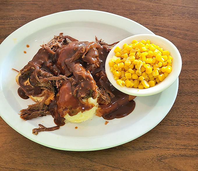Slow-roasted beef with sweet corn &ndash; a plate that doesn't need fancy plating or garnishes when the flavor does all the talking.