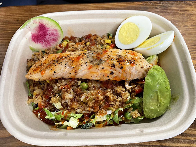 Who says healthy can't be heavenly? This salmon power bowl brings together protein, grains, and vegetables in perfect harmony.