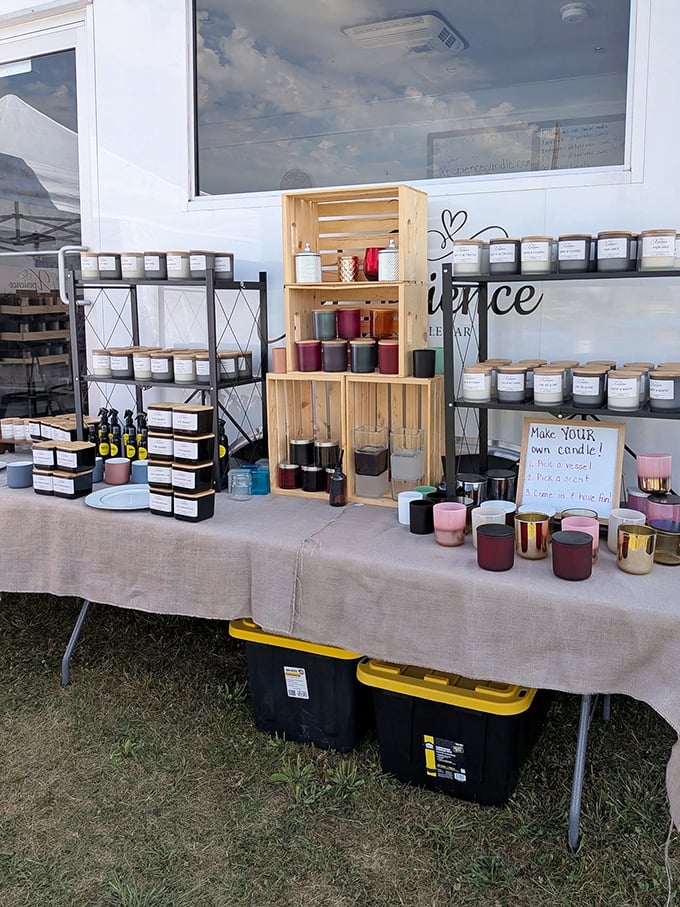 Make YOUR own candle! The modern flea market experience now includes DIY stations where shoppers become creators between bargain hunts.