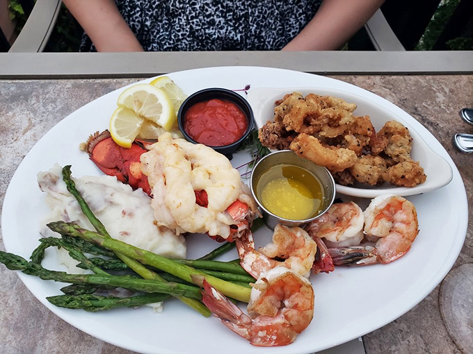 A seafood platter that makes you feel like you've won the lottery&mdash;lobster, shrimp, and asparagus creating a maritime celebration on your plate.