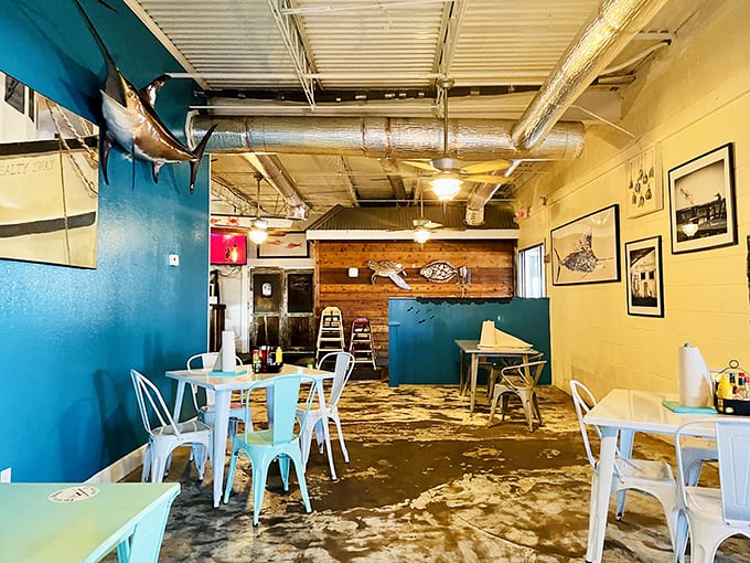 Casual seating that welcomes everyone from yacht owners to folks still wearing yesterday's fishing clothes without judgment.