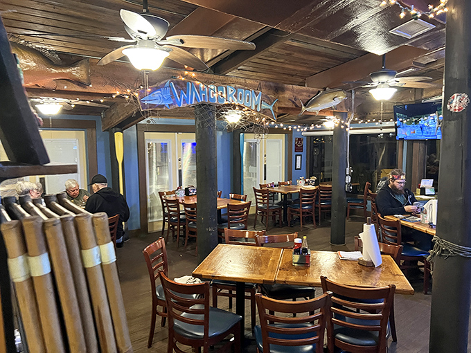 The dining room's "Sea Wrecked" sign isn't just décor – it's a prediction of how you'll feel after indulging in everything on the menu.