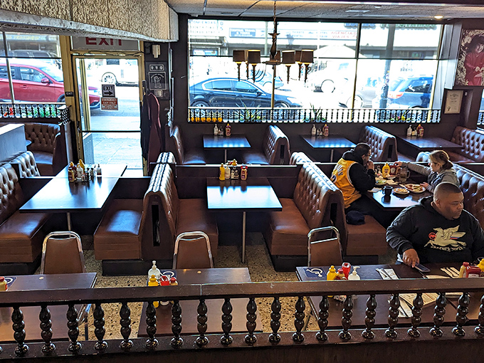 The dining room's booths offer the perfect vantage point for people-watching while contemplating your next bite of deli heaven.