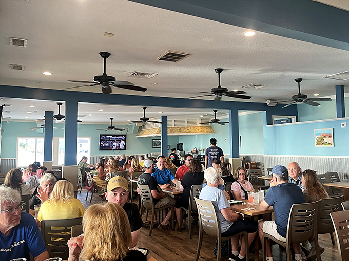 Where food meets fellowship&mdash;Palm Pavilion's dining room buzzes with the happy chatter of beachgoers refueling after sun-soaked adventures.
