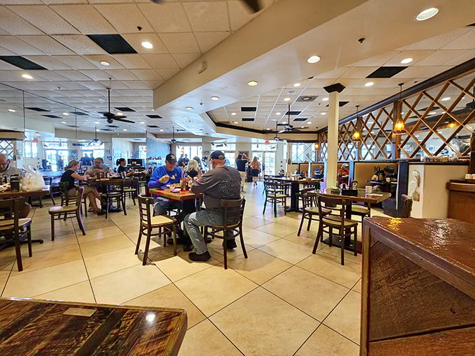 A dining room where strangers become neighbors. The tile floors have probably witnessed more food epiphanies than a cooking show marathon.