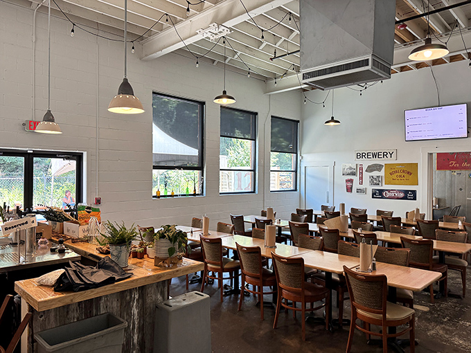 Sunshine streams through windows onto tables that have witnessed countless barbecue epiphanies. Simple seating for extraordinary eating.