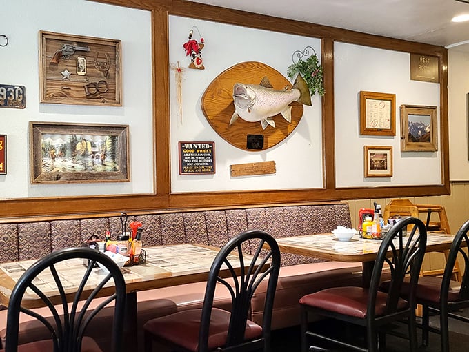 Every mounted fish and framed photo tells a story of the Eastern Sierra &ndash; this isn't manufactured atmosphere, it's authentic local heritage served alongside your eggs.